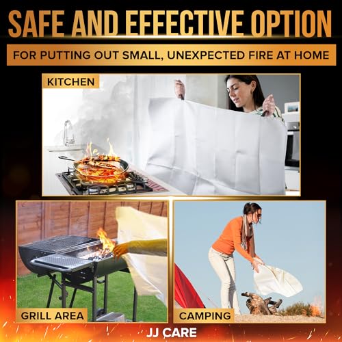 JJ CARE Fire Blanket β 2 Packs with Hooks β Emergency Fire Blanket for Home & Kitchen, High Heat Resistant Fire Suppression Blankets for Home Safety, Kitchen, and Camping