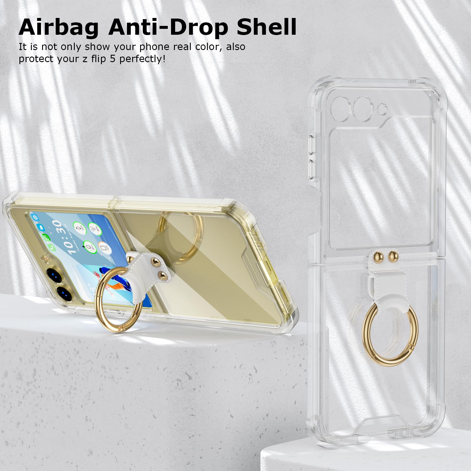 Designed for Samsung Galaxy Z Flip 5 Case Clear with Ring, Anti-Fall Shockproof Protective Phone Cover Case Compatible with Galaxy Z Flip 5 Case 5 G 2023 (Clear)