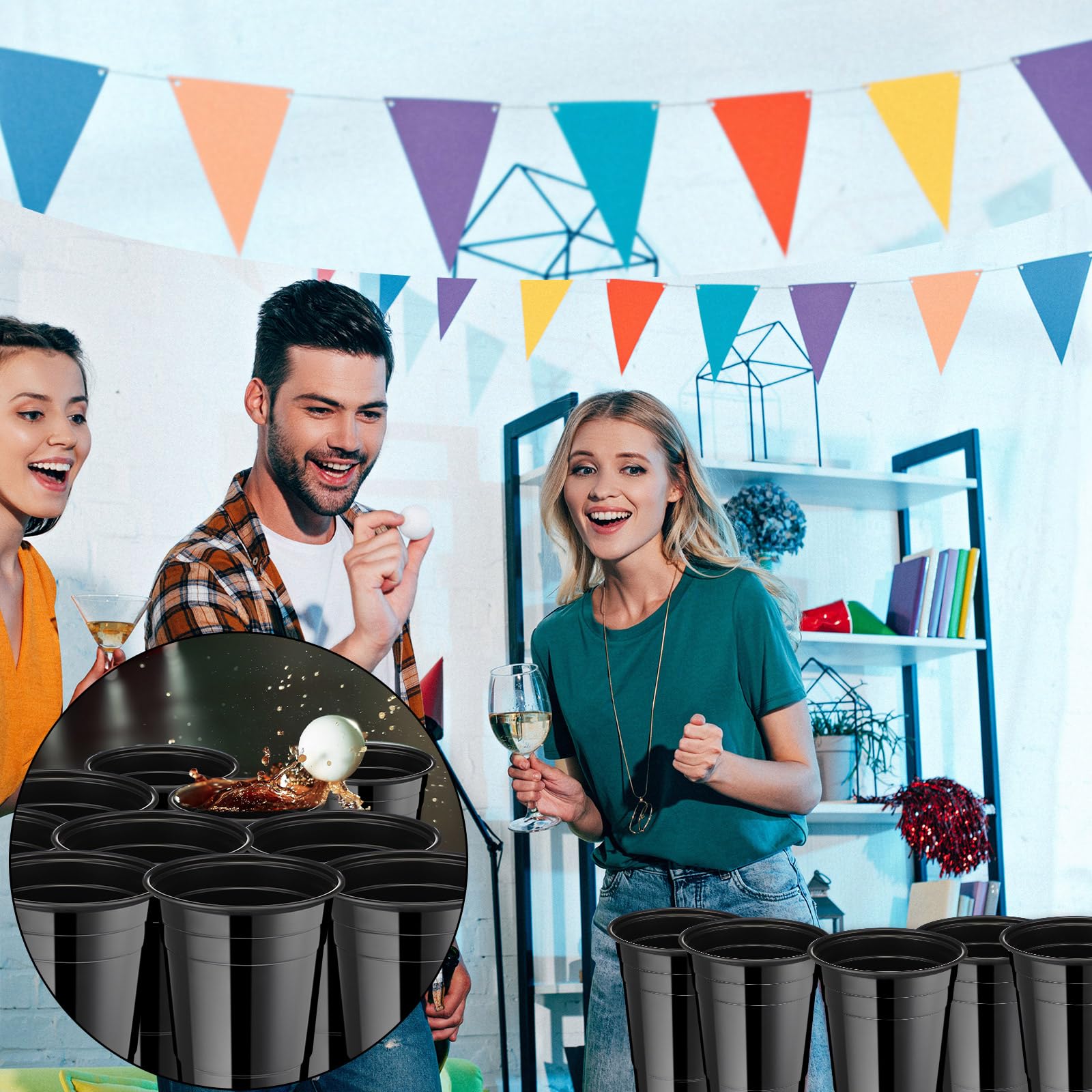 Lounsweer 100 Pack 16 oz Christmas Plastic Cups Party Supplies Cups Disposable Drinking Cups Water Cups for Graduation Wedding Birthday Beer Taste Serving Snack Sample Tastings Barbecues Picnic(Black)