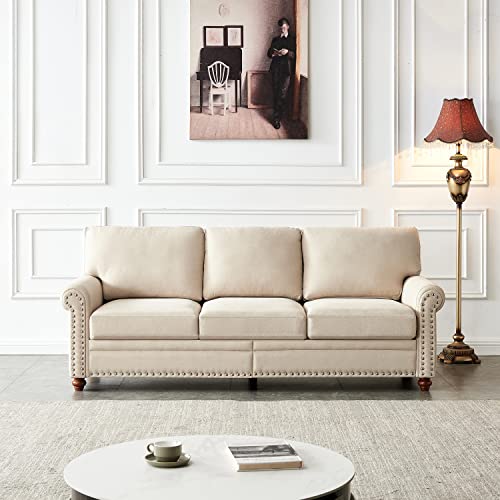 LUMISOL 82" Modern 3-Seater Sofa with Rolled Arms, Tufted Upholstered Couch with Wood Legs and Nailhead Trim for Living Room, Apartment