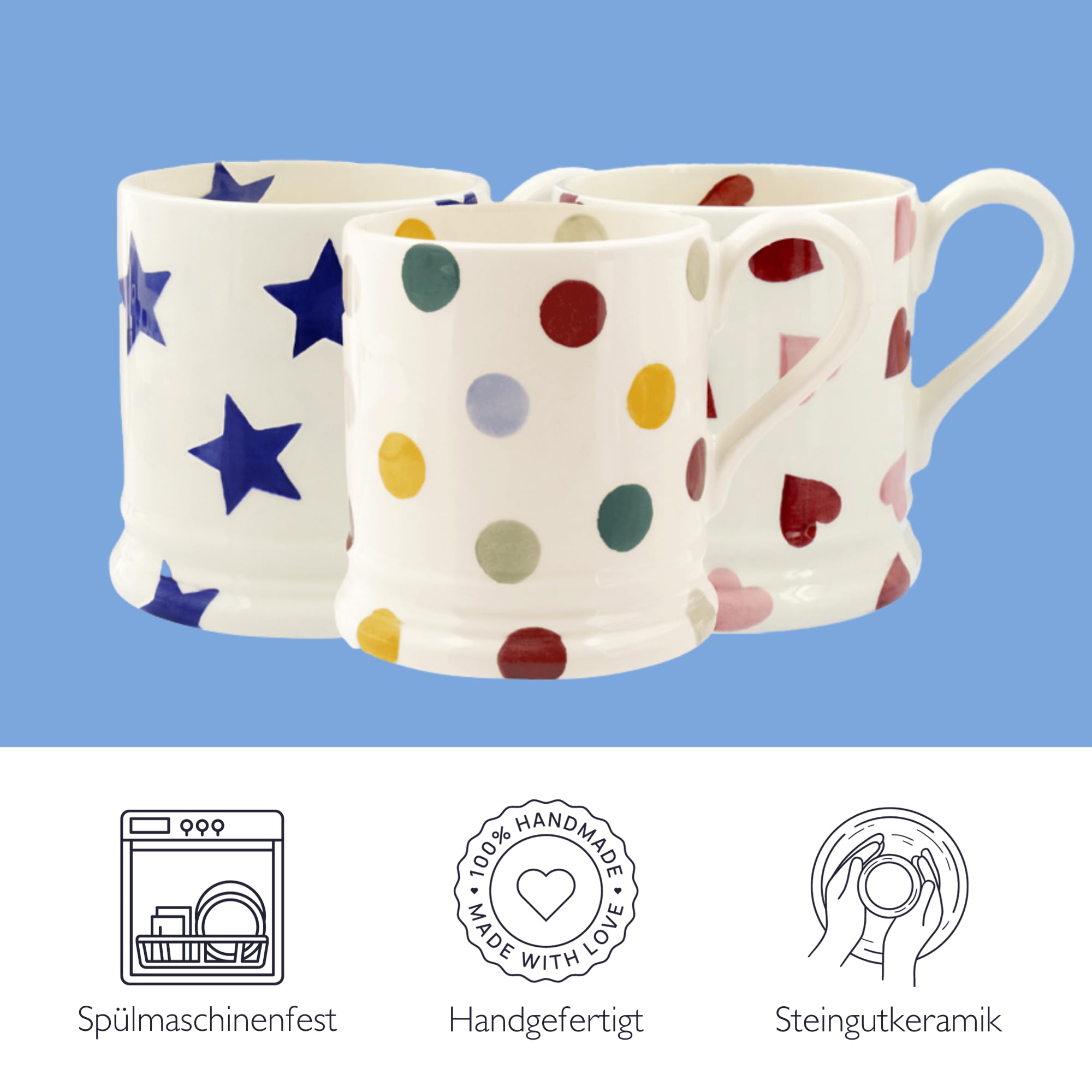 Emma Bridgewater Boho Handmade Ceramic Polka Dot Gift Half-Pint Coffee and Tea Mug
