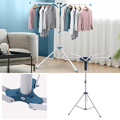 LOHISHILO 2in1 Foldable Clothes Stand Hanger, Drying Rack Adjustable Height Coat, for College Dorms, Camping, Apartments, Hotels, Laundry Rooms, Boutiques, Studios, Blue