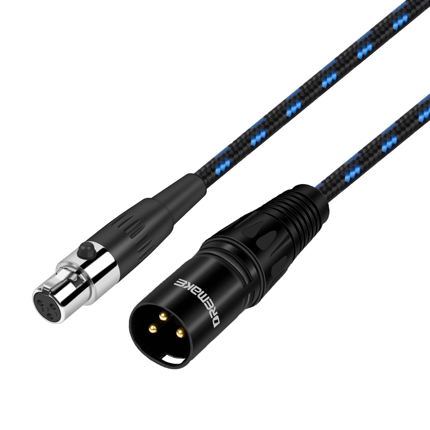 DREMAKE Mini-XLR 3-Pin Female to 3-Pin XLR Male Adapter Audio Cable, 1 Feet Regular XLR to Mini-XLR Microphone Converter Cable for Camera, Headphone, Power Amplifier, Console - Black Blue Tweed