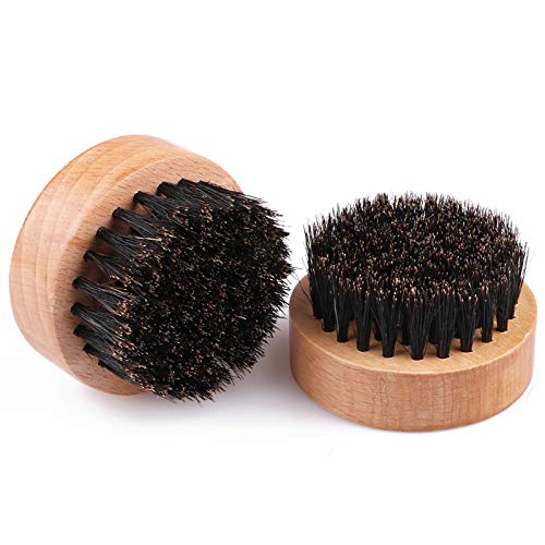 ECHOLLY Wood Beard Brush for Men - Boar Bristles Small and Round - Beard Balm and Beard Oil Application Brush