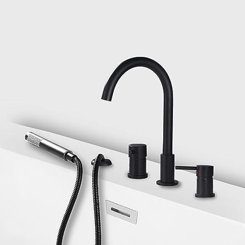 Kitchen Sink Faucet,Bathroom Faucets, Bath Shower Mixer Tap Single Lever Hot and Cold Water Tub Tap with Handheld Shower Head Brass Bath Taps with Shower Mixer for Bathroom/Black
