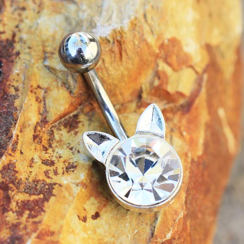 Dynamique 316L Surgical Steel Crystal Cat Belly Button Ring (Sold Per Piece)