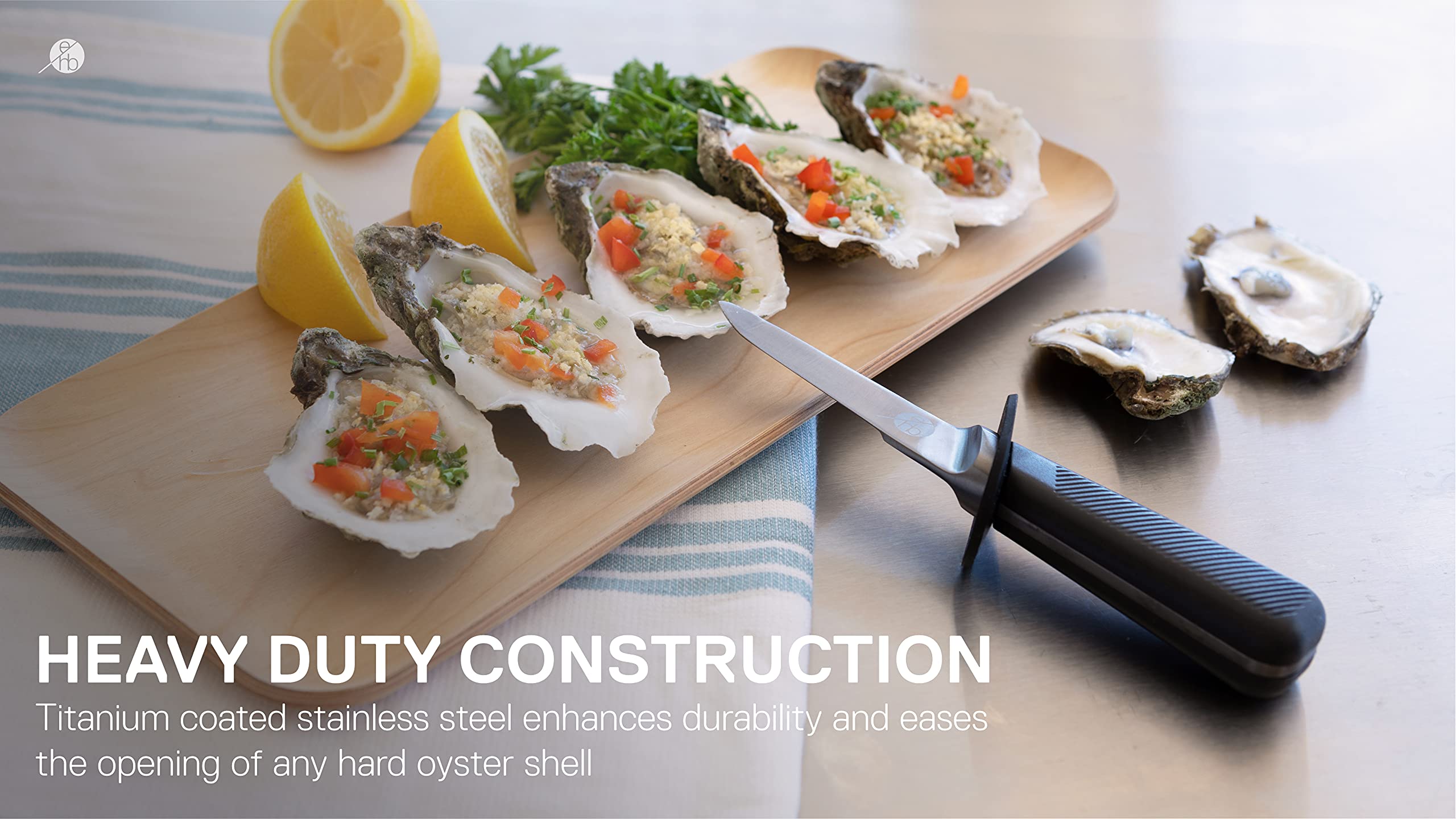 Everdure Tri-Series Pro Oyster Knife with New Haven Style Blade, Lightweight Titanium Coated Stainless Steel Oyster Shucking Knife with Finger Protector, Black