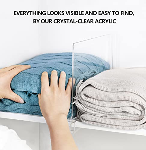 HBlife 12 Pack Clear Shelf Dividers, Vertical Purse Organizer for Closet Perfect for Sweater, Shirts, Handbags in Bedroom and Kitchen, Adjustable Acrylic Bookshelf for Organization