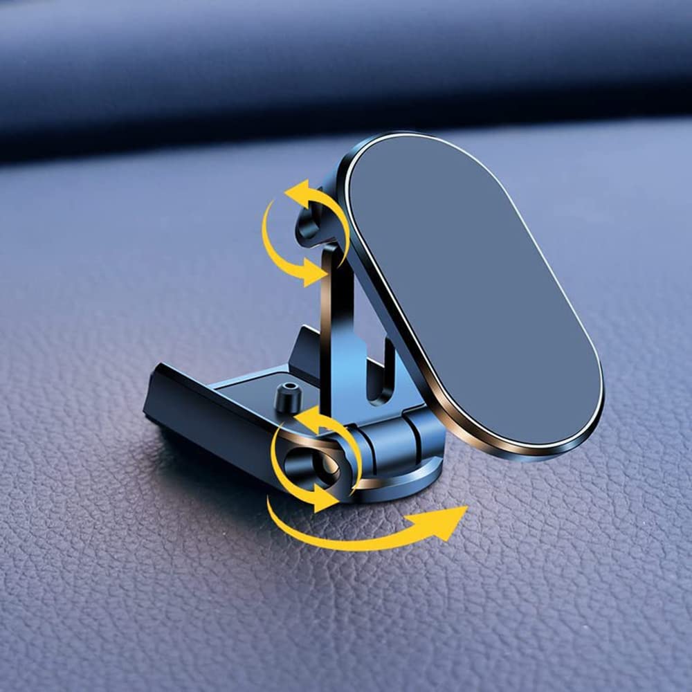 HENGBANG 2023 New Alloy Folding Magnetic Car Phone Holder,Magnetic 360° Car Phone Holder Stand Dashboard Folding Bracket ,Multifunctional Magnetic Mobile Phone Bracket (Black)