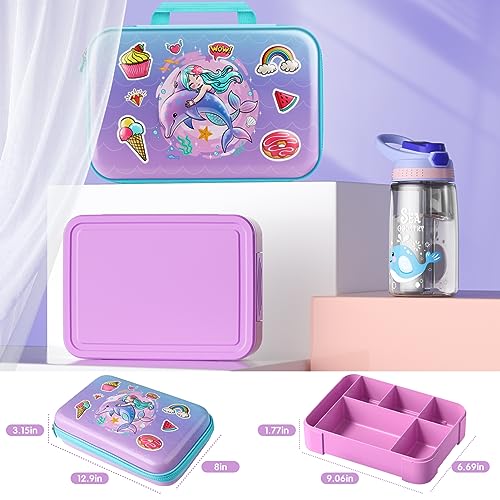 Lunch Bag Bento Lunch Box Set for Girls - Insulated Lunch Bag with 5 Compartment Bento Box Water Bottle Ice Pack Silicon Cap Salad Container for Kids Back to School, Picnic and Travel