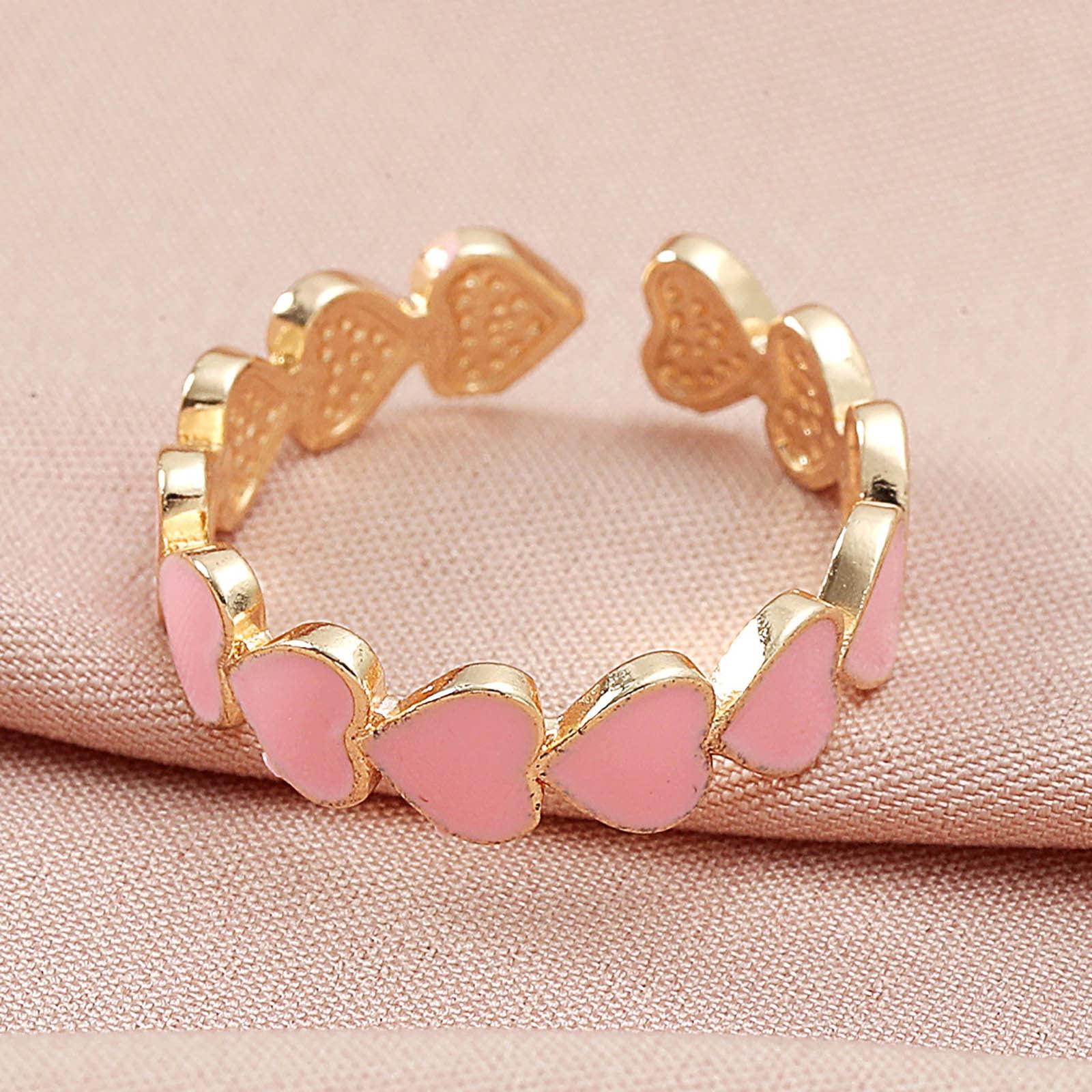 Fashion Heart Shaped Statement Ring for Women Opening Ring Adjustable Rings (Hot Pink, One Size)