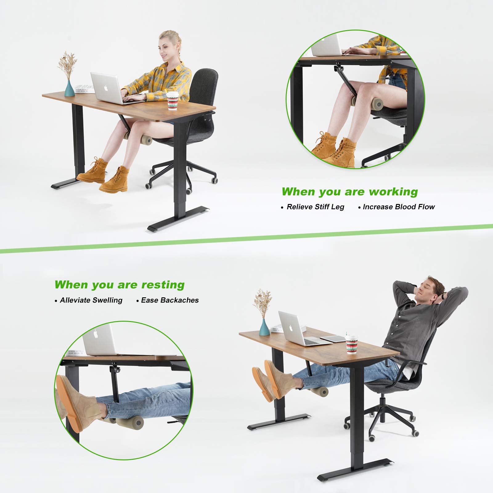 FAMISKY 55 Inch Dual Motor Height Adjustable Standing Desk with Foot Rest, Sit Stand Home Office Desk with Hooks, Ergonomic Workstation Black Steel Frame/Rustic Brown Wood Top