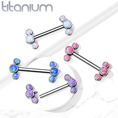 Dynamique Implant Grade Titanium Nipple Barbells With Internally Threaded 3-Round Opal Bezel Set Ends (Sold Per Pair Or Per Piece)
