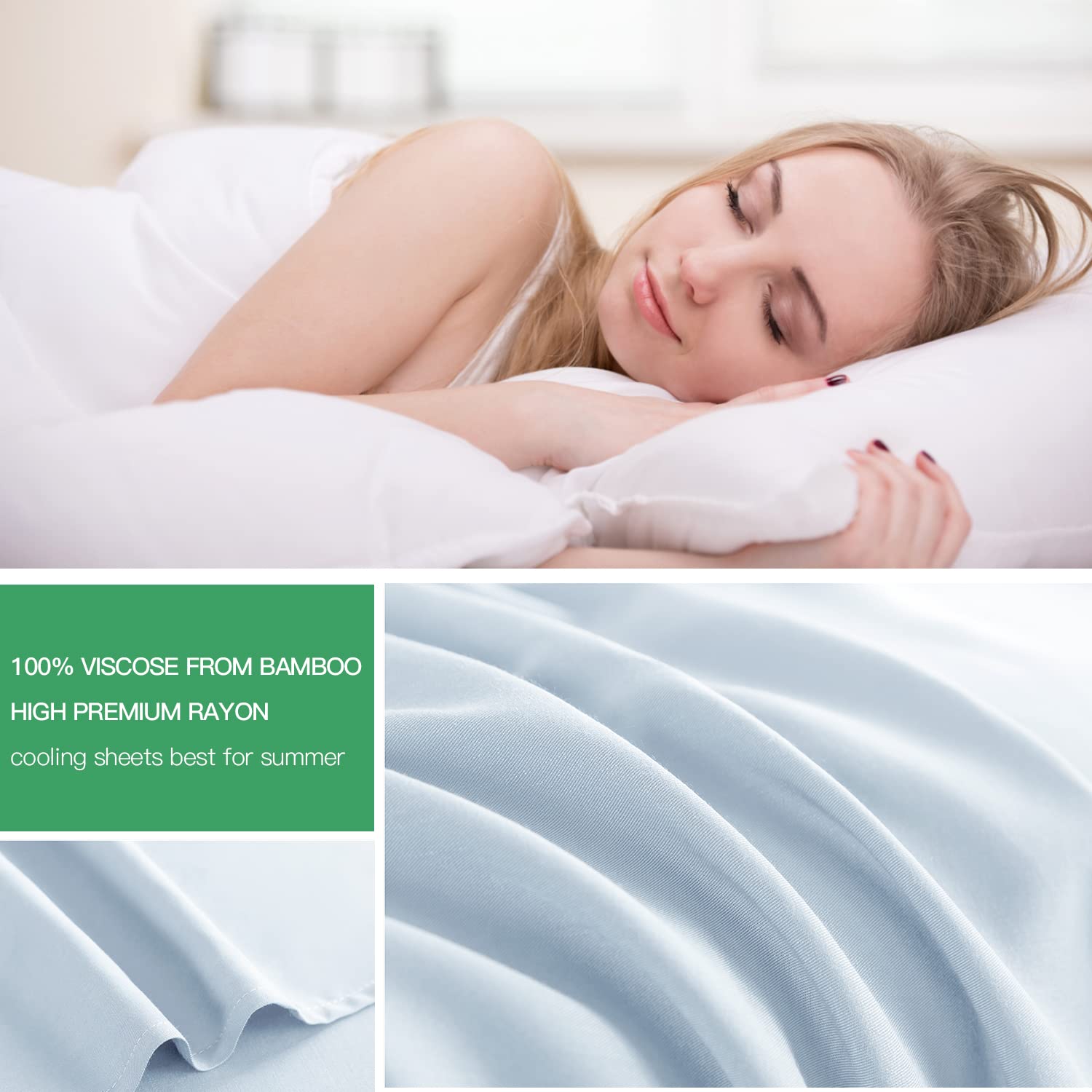 HENGWEI Bed Sheets Full Size, Viscose Sheets Set for Bed, Summer Cooling Bed Sheets, Silky Soft Breathable 4 Piece with 17" Deep Pocket Luxury Silky Feel Hotel Bedding, Baby Blue