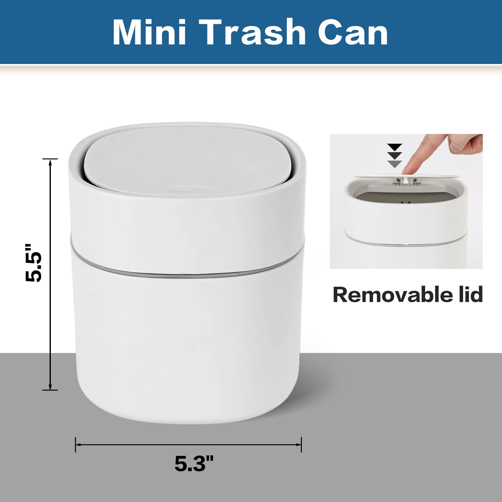 LOVEINUSA Mini Trash Can, Countertop Trash Can with Lid Tiny Garbage Bin Small Trash Can Plastic for Bathroom Office Kitchen Desk Coffee Table White