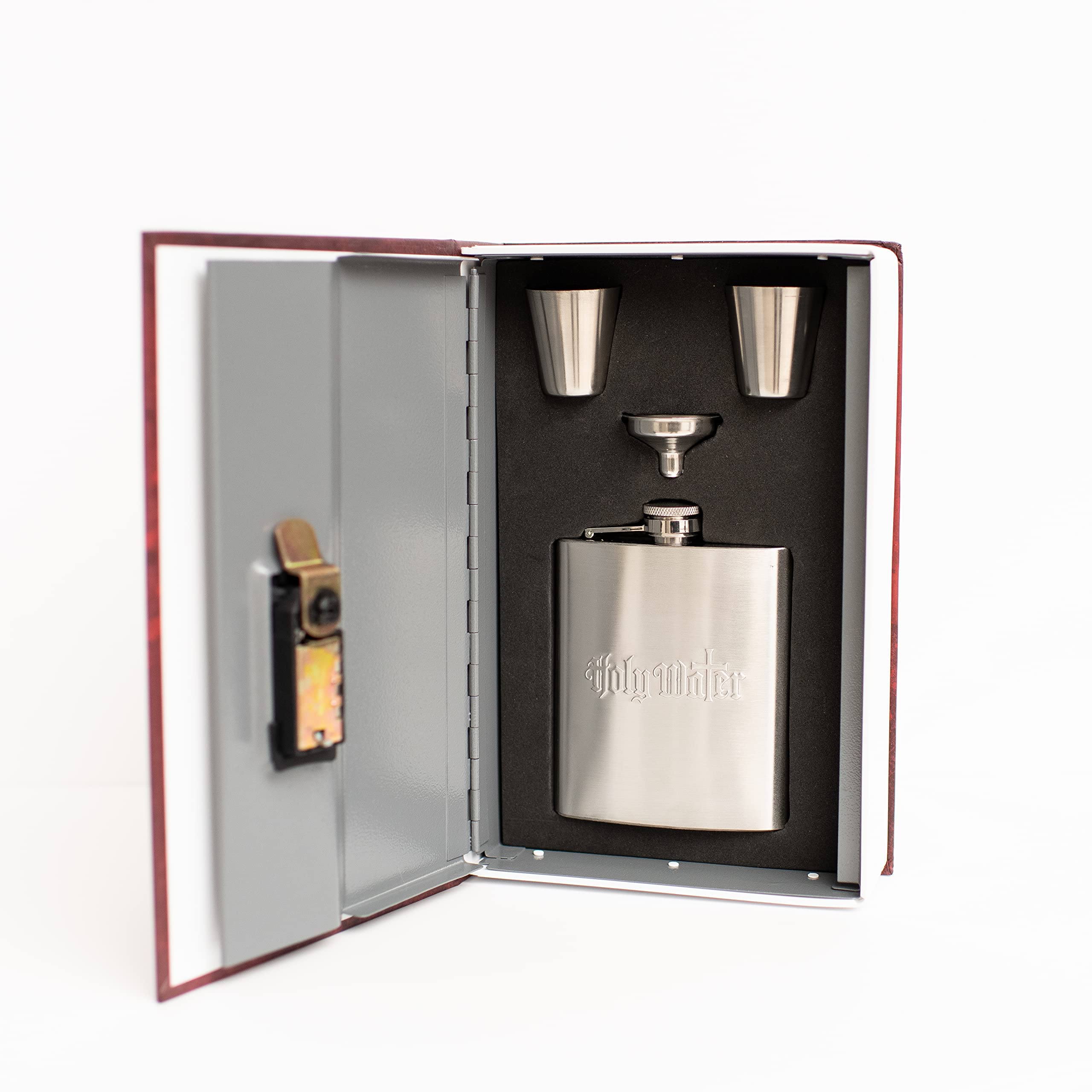 Funderstood Dracula Holy Water Hidden Barware Book Safe, Gothic Secret Liquor Flask with Two Stainless Steel Shot Glasses, Gothic Gift Set, Goth Decor - 2.25β X 6.125β X 9.5β