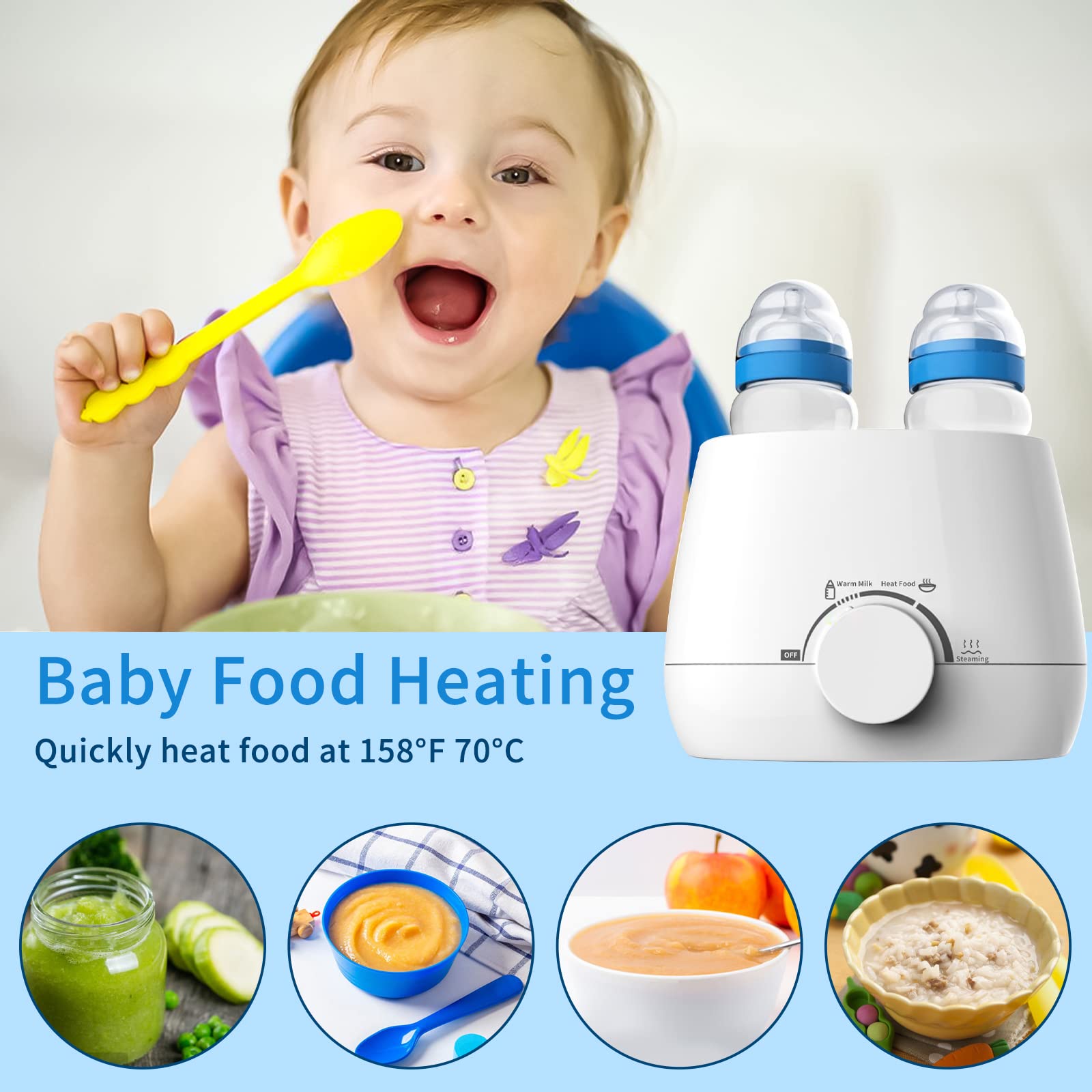 Fengoo Bottle Warmer, Baby Bottle Warmer, Food Heater Milk Warmer Double Bottle, Portable Bottle Warmer for Breastmilk and Formula