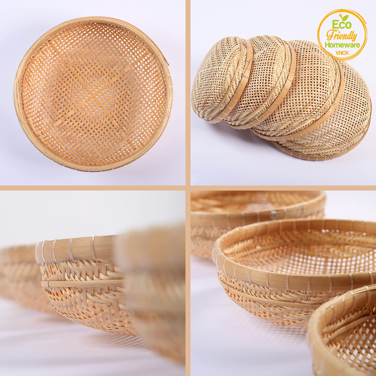 ECO FRIENDLY HOMEWARE VNCK Fruit Holder For Kitchen Countertop, Fruit Bowls For Table Centerpiece, Decorative Bowl, Fruit Bowl For Kitchen Counter (9.8", 11", 11.8", 13.4" diameter, 4 Pcs, Hole)
