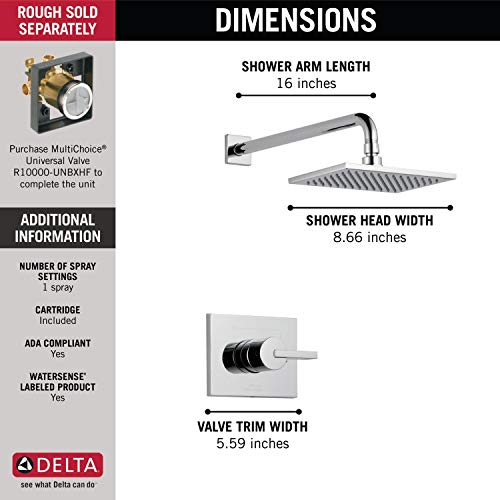 Delta Faucet Vero 14 Series Single-Function Shower Faucet Set, Rain Shower Head, Chrome Shower Faucet, Shower Handle, Delta Shower Trim Kit, Chrome T14253 (Valve Not Included)