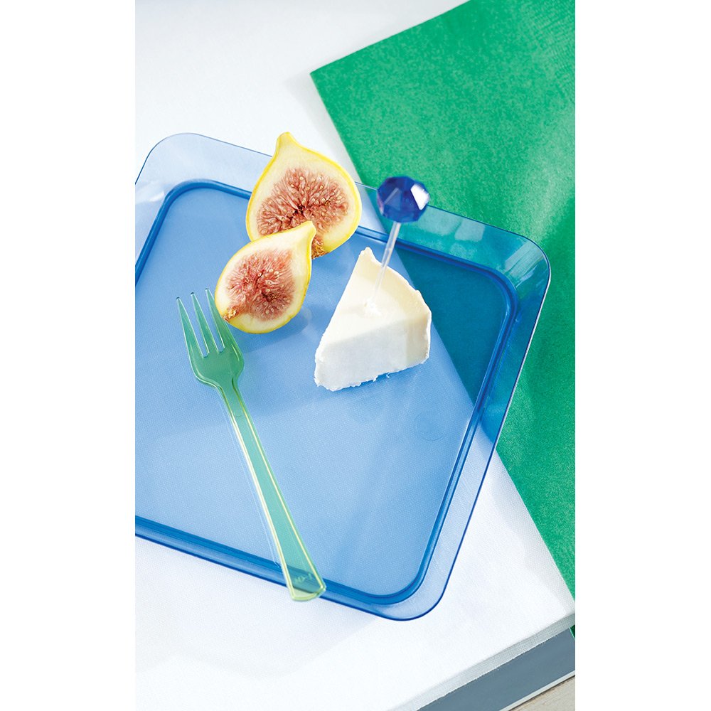 Creative Converting Square Plastic Serving Tray, 11.5-Inch, Translucent Blue