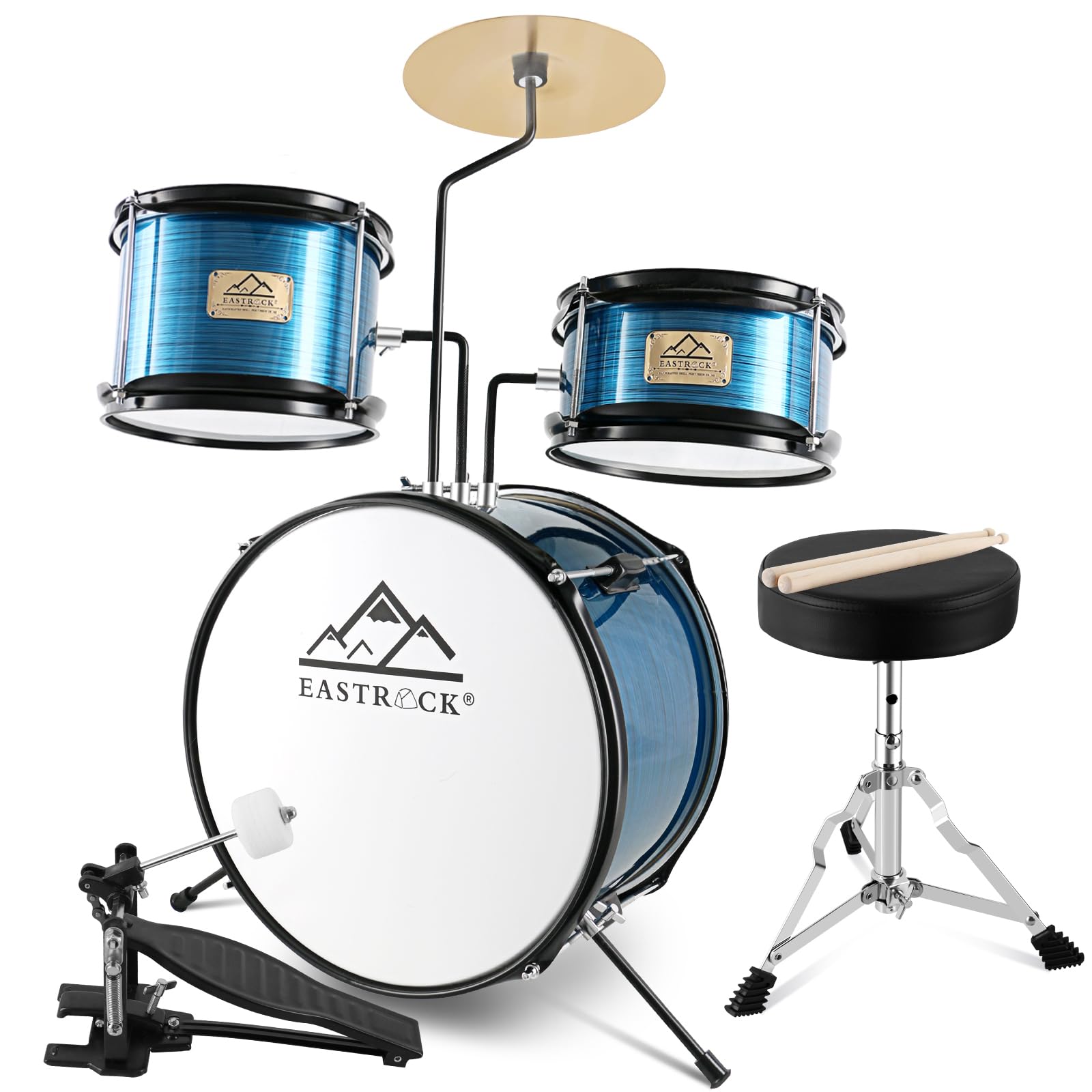 EASTROCK Kids Drum Set, 3 Piece 13'' Junior Drum sets for Drummer,Beginner, Drum Set with Adjustable Throne,Cymbal,Pedal,Drumsticks(Green)