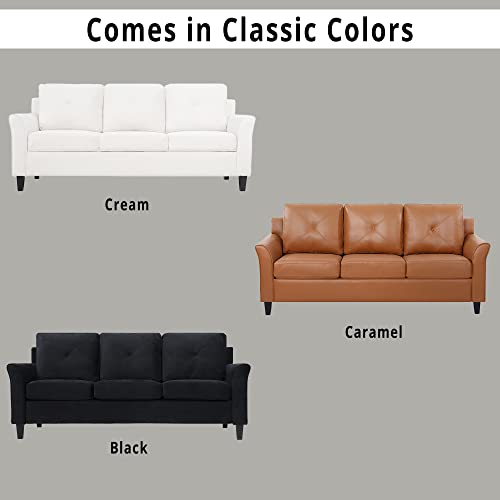 Raelynn Button Tufted Sofa Affordable Cream Modern Sofa for Budget-Conscious Buyers Microfiber Couch for Small Spaces Durable Sturdy Living Room Furniture Tool-Free Assembly and Easy Maintenance