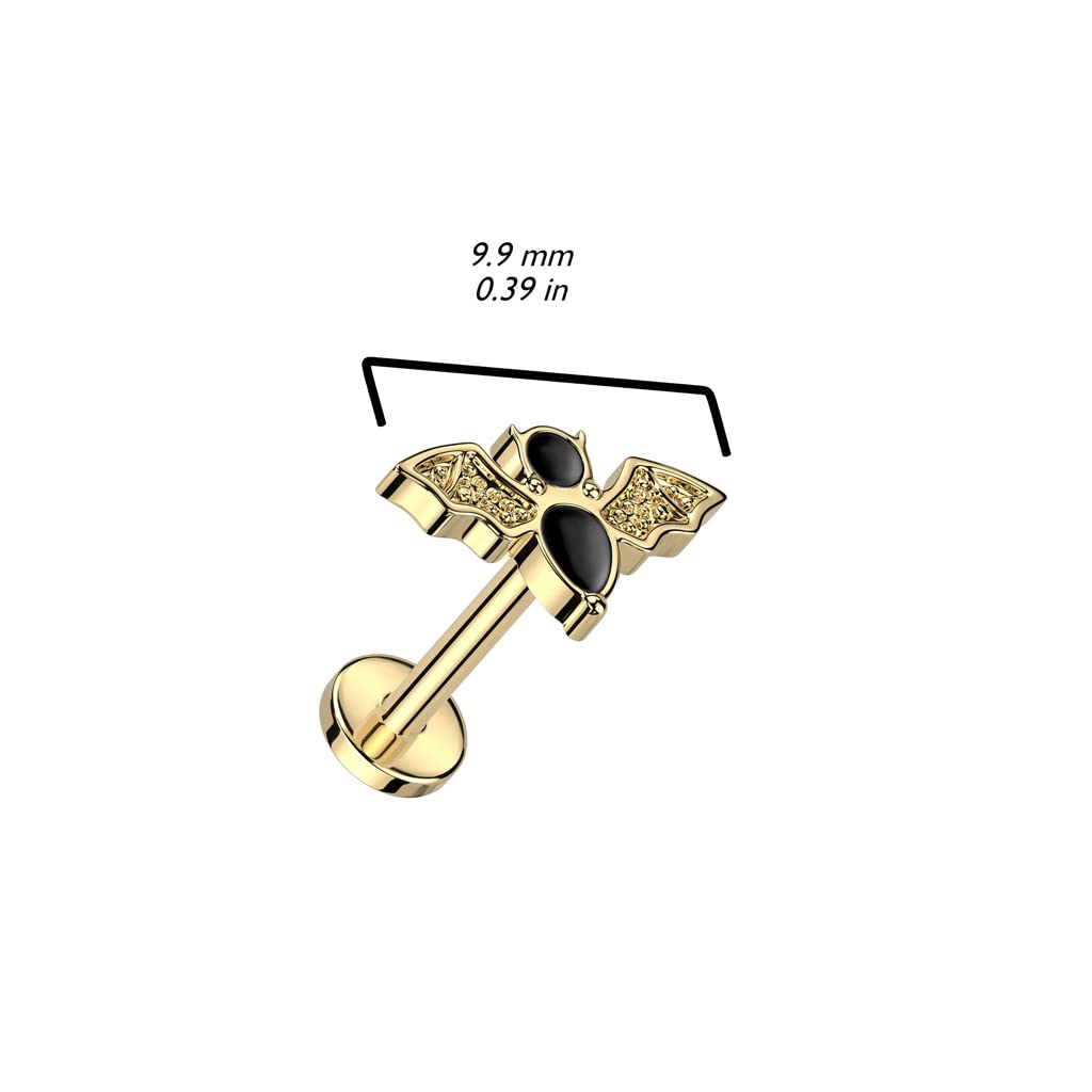 Dynamique Implant Grade Titanium Threadless Push In Labret With Black Enamel Bat Top (Sold Per Piece)