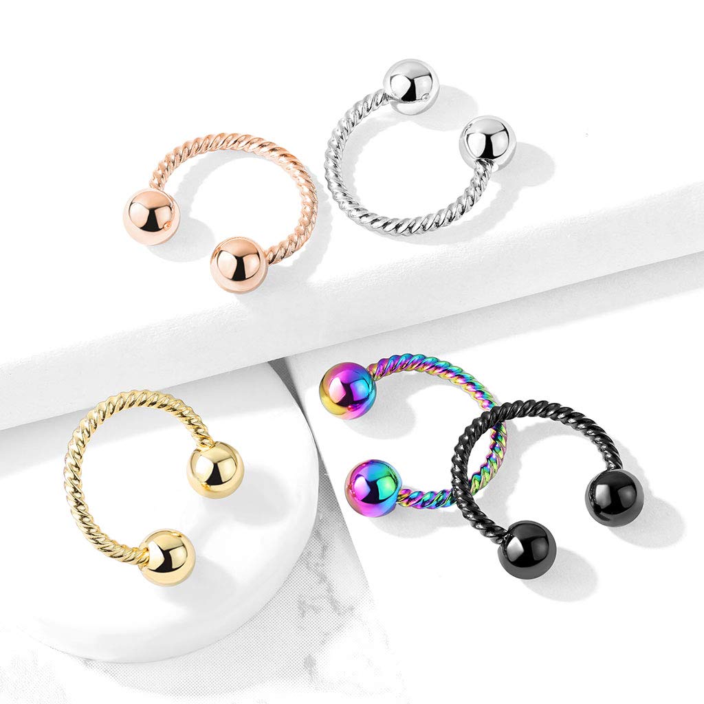 Dynamique Twisted Rope 316L Surgical Steel Horseshoe Barbell For Cartilage, Daith, Nipple, Eyebrow Or Septum (Sold Per Piece)