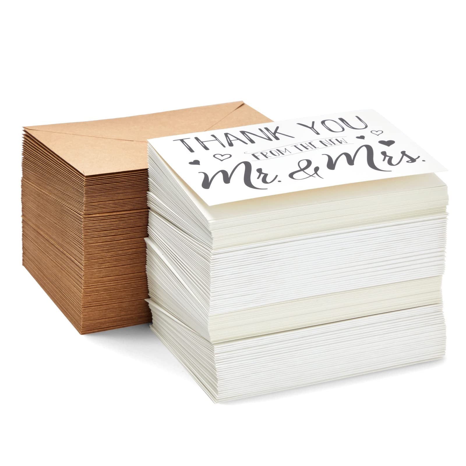 Sustainable Greetings 120 Pack Wedding Thank You from the New Mr and Mrs Cards Bulk with Kraft Brown Envelopes for Weddings, Showers, 4x6 in