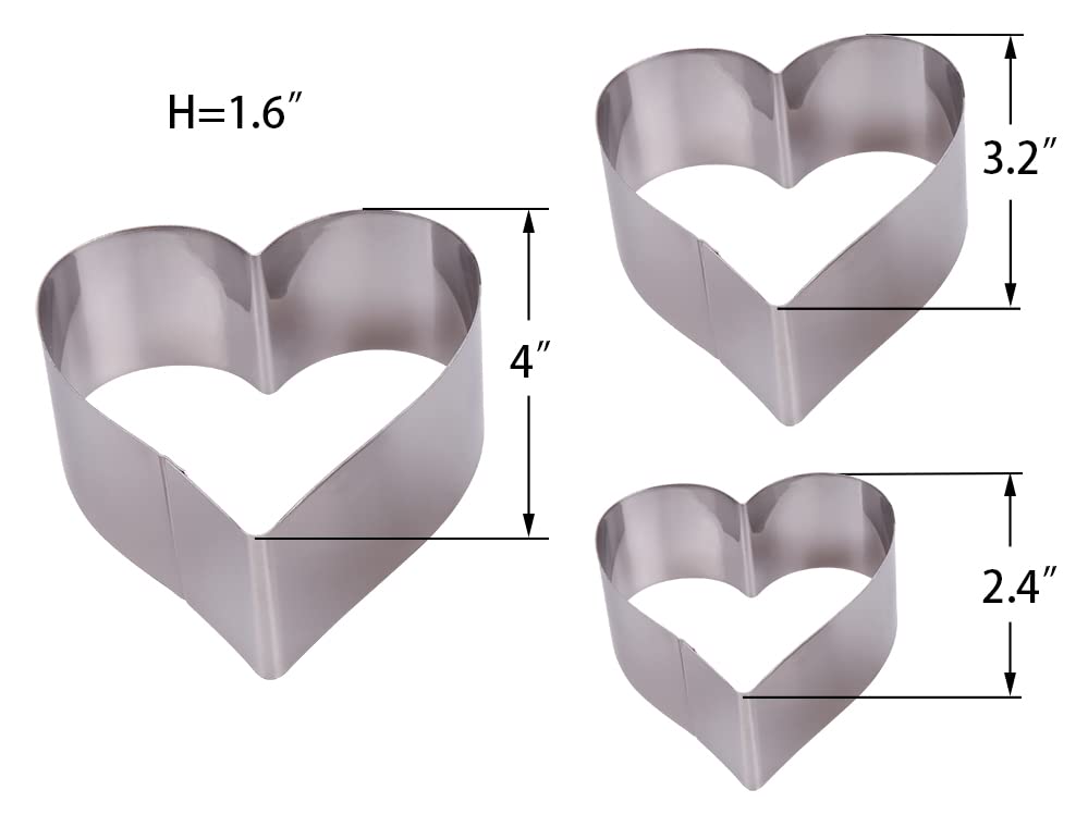 Heart Cookie Cutter Set - 3 Piece Biscuit Cutter, Pastry Donut Doughnut Cutter Set/Heart Shape Cookie Cutters Baking/Metal Heart Cake Molds Valentine's Day