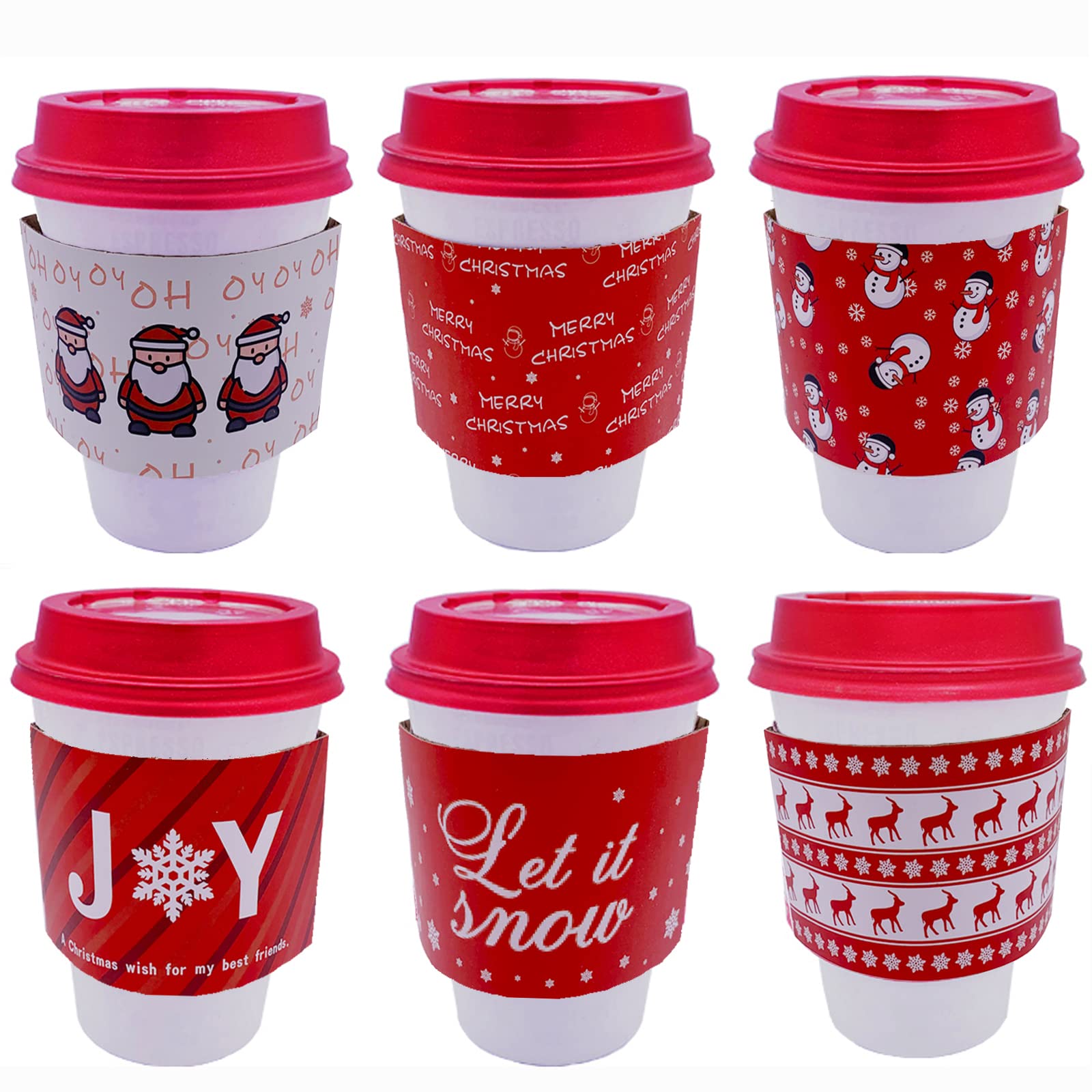 DSHE Holiday Christmas Coffee Cup Sleeve 30 Packs Tea Cup Sleeves Paper Disposable Sleeves for Party 12,16 oz Cup Jacket (Xmas)