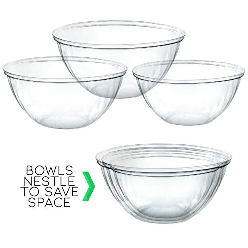 PLASTICPRO Disposable Round Crystal Clear Serving Bowls For Party Snack or Salad, Plastic Clear Chip Bowls, Candy Dish (2, 48 OUNCE)