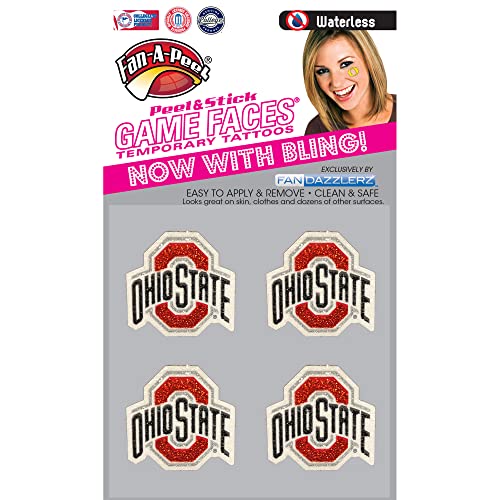 Fan-A-Peel Ohio State Waterless Temporary Tattoos - Hypoallergenic Peel and Stick Waterproof Temporary Tattoos, Glitter - Officially Licensed