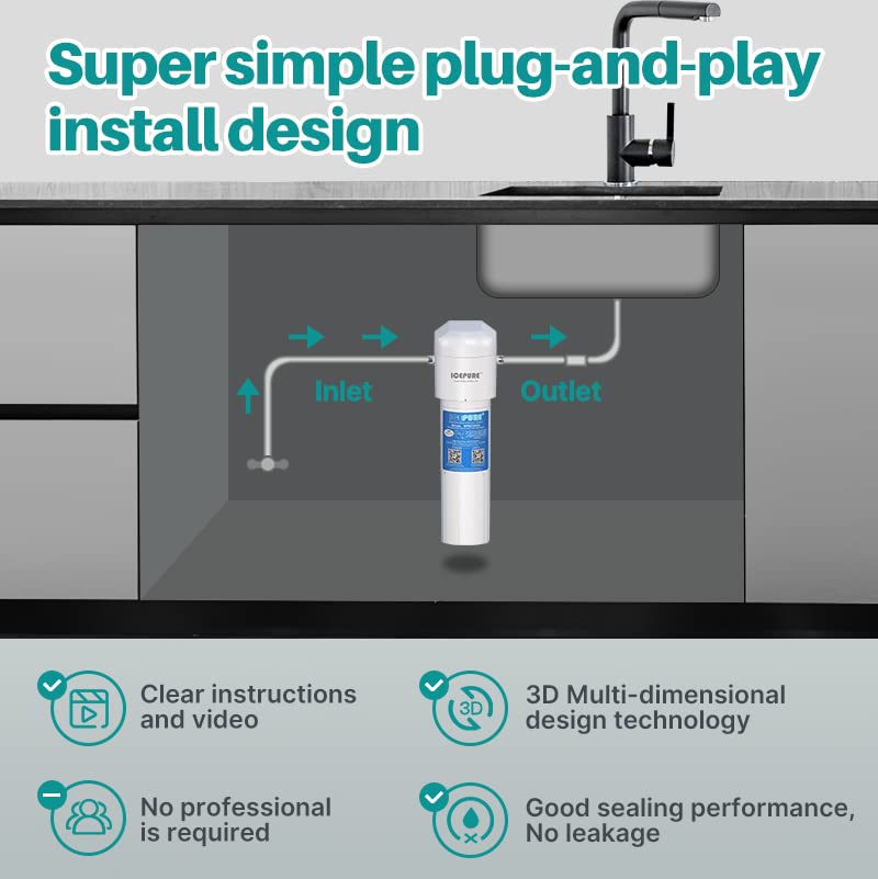 ICEPURE Under Sink Water Filter System, 3 Years or 22K Ultra High Capacity, NSF/ANSI 42 Certified, Direct Connect Under Counter Drinking Water System, 0.5 Micron, with an Extra Replacement Filter