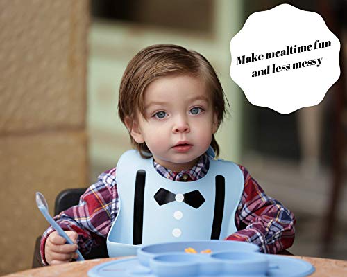 Waterproof Bibs for Toddlers - Silicone Bib –Fits Up to 6 Years Old (Blue Suit)