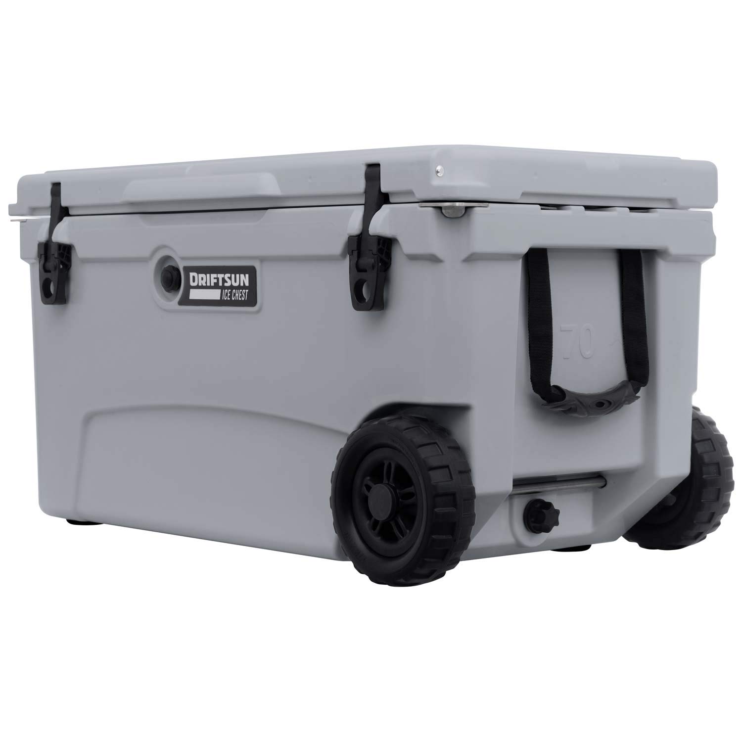 Driftsun 70 Quart Wheeled Ice Chest, Heavy Duty, High Performance Commercial Grade Insulated Rolling Cooler, Grey