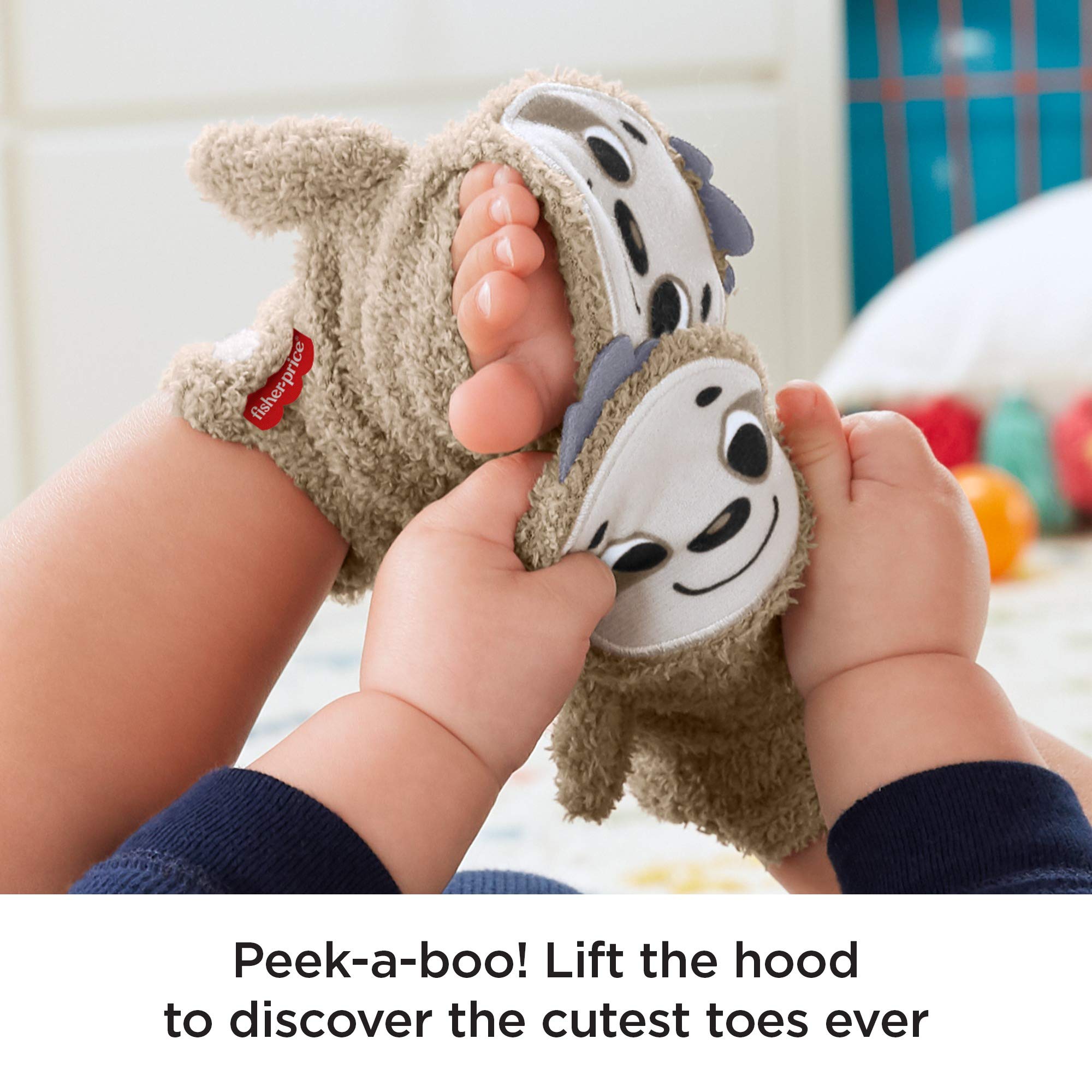 Fisher-Price Sloth Activity Socks, Adjustable Pair of Wearable Baby Rattle Toys