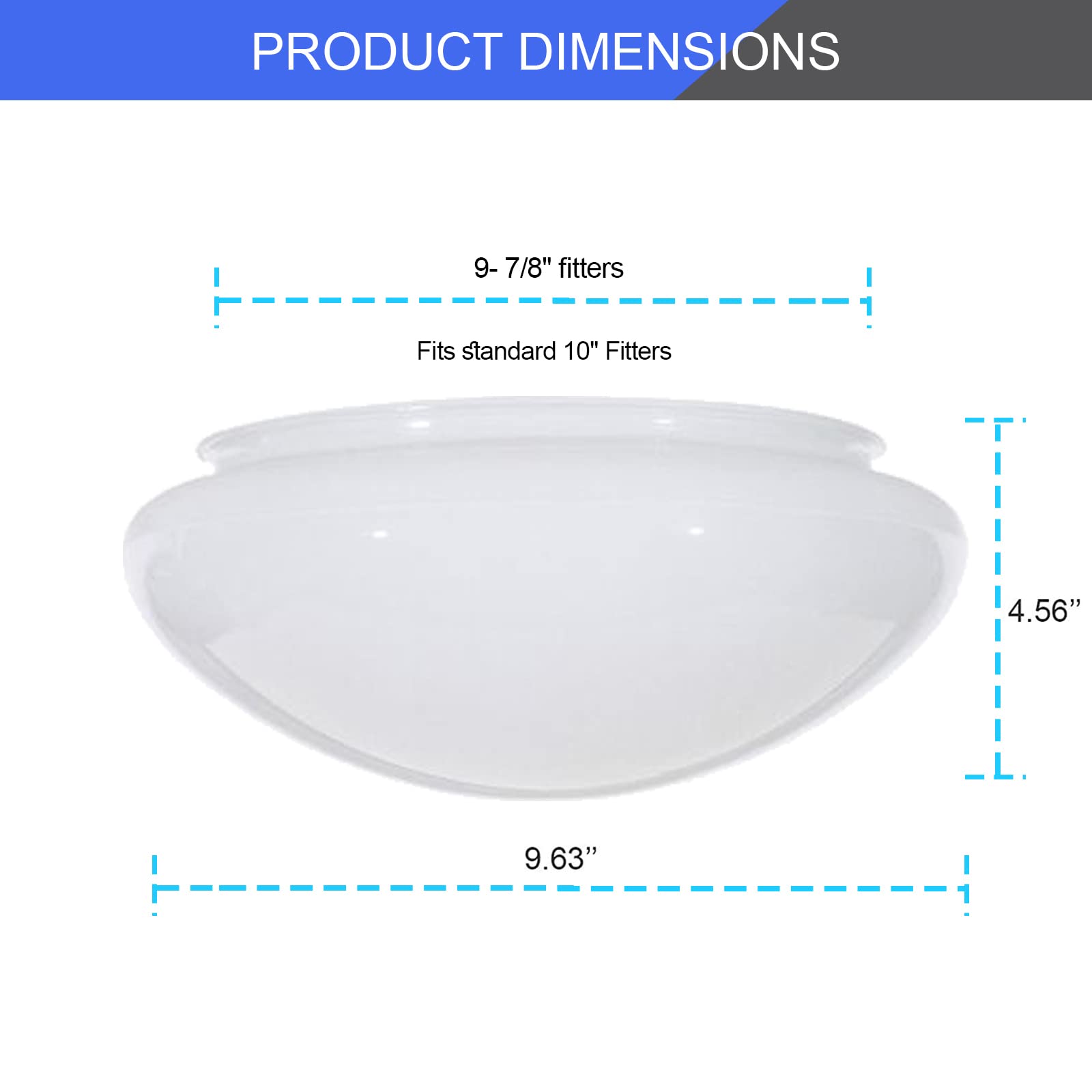 DYSMIO 10-Inch White Classic Globe, Dome, Fitter 9-7/8 Inch, Replacement Mushroom Glass Shade for Pendant, Fan light , Bathroom