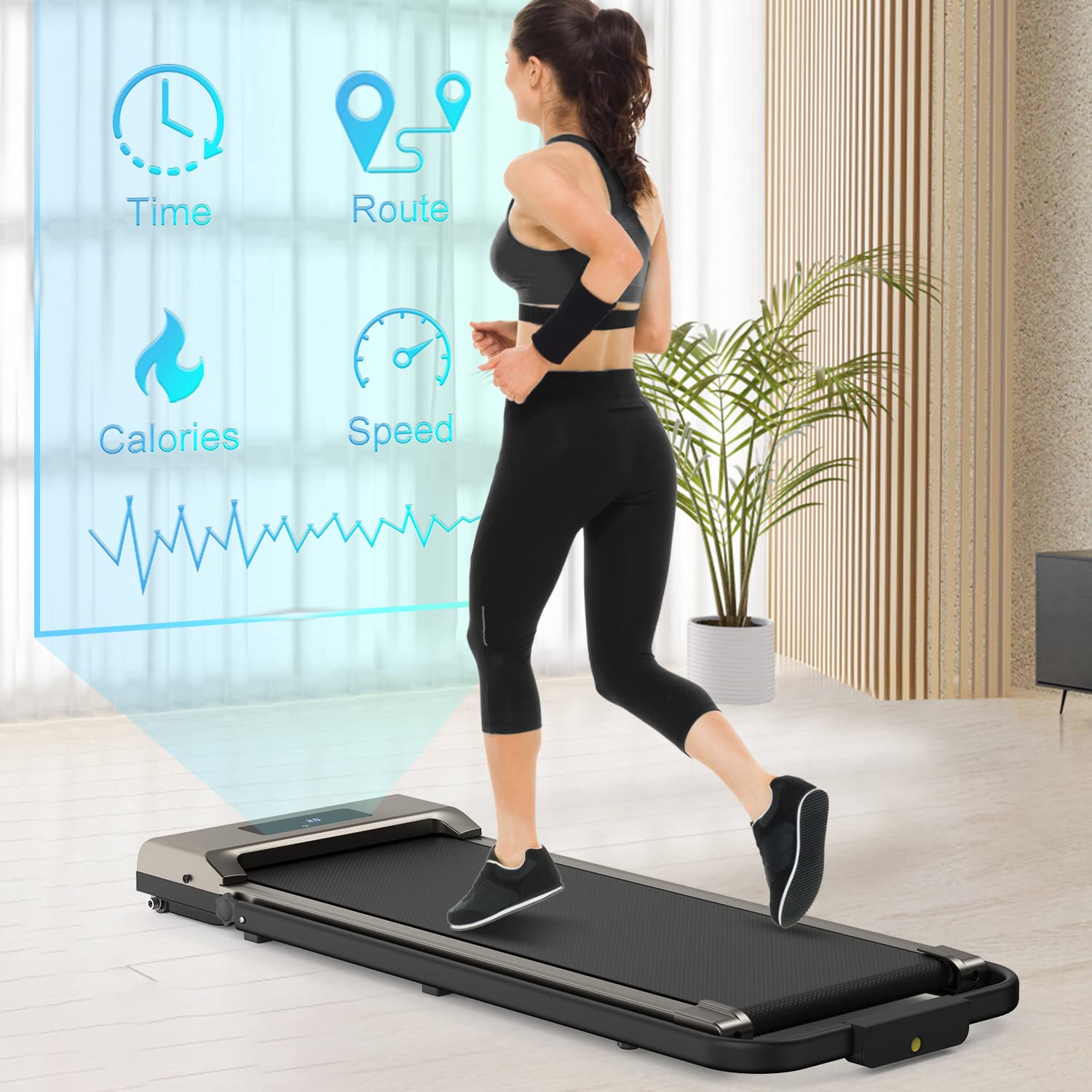 Dskeuzeew Under Desk Treadmill 2 in 1 Folding Treadmill, Foldable Walking Running Pad with Handle&Phone Holder, Powerful & Quiet Walking Jogging Running Machine for Home Office Grey