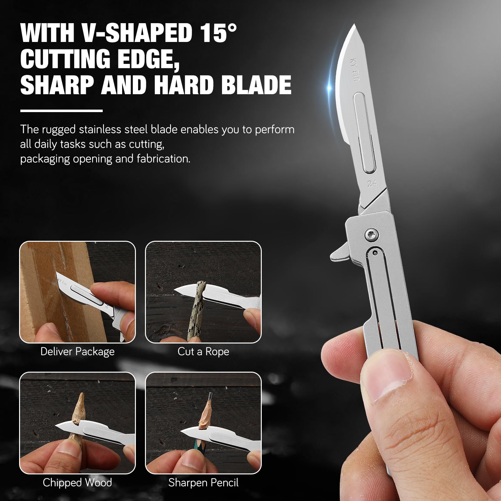 KUQIME Pocket Knife for Men Outdoor Interchangeable Blade Folding Knife with 10 Carbon Steel Surgical Blades - Versatile EDC Tool for Precision Cutting, Crafting and Everyday Carrying (34, Grams)