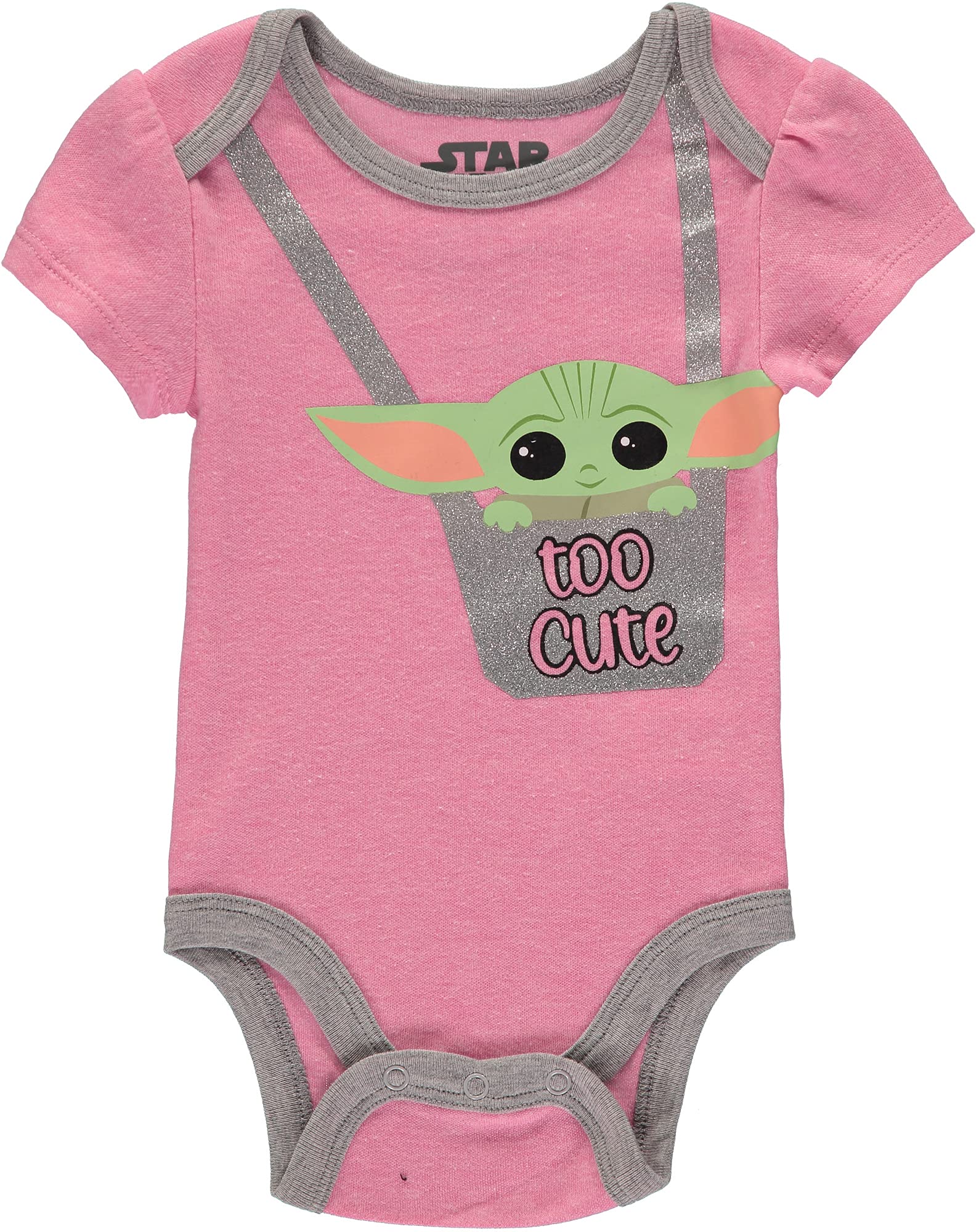 STAR WARS Baby Girls Baby Yoda Creeper Bodysuit 3 Pack (Green/Pink/Grey, 6-9 Months