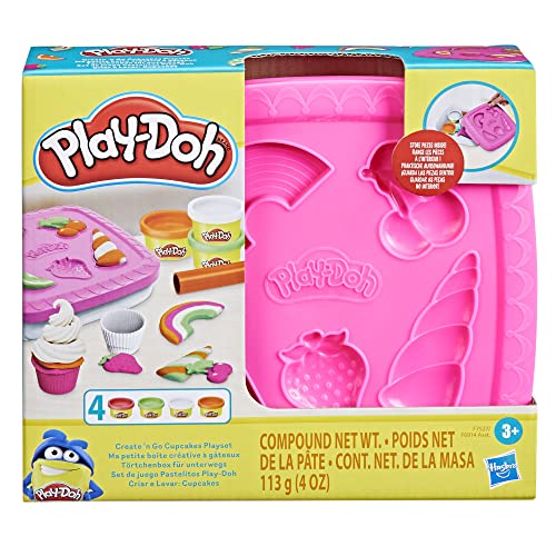Play-Doh Create ‘n Go Cupcakes Playset, Set with Storage Container, Arts and Crafts Activities, Kids Toys for 3 Year Olds and Up