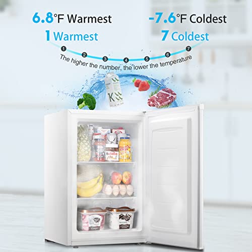 R.W.FLAME Mini Freezer Countertop, 2.1 Cu.Ft Energy Saving Upright Freezer, Small Freezer with Reversible Single Door for Home/Dorms/Apartment/Office (White)