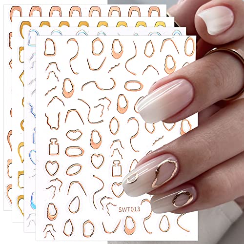 JMEOWIO 8 Sheets French Tip Wavy Line Nail Art Stickers Decals Self-Adhesive Pegatinas Uñas Colorful Nail Supplies Nail Art Design Decoration Accessories