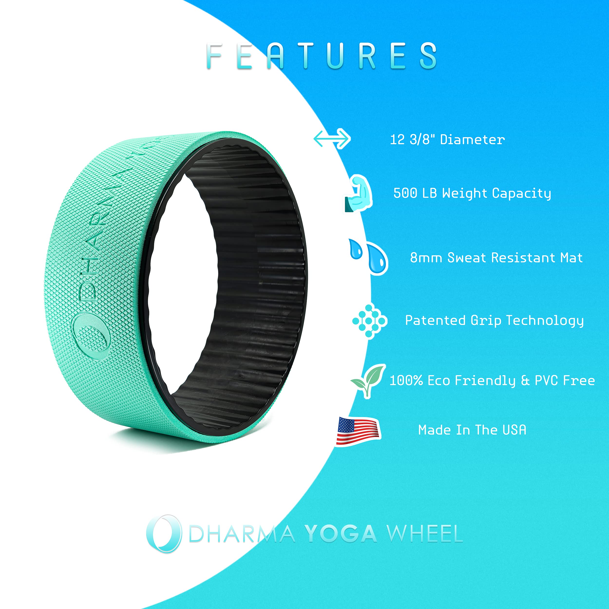 Dharma Yoga Wheel Eco Basic for Stretching, Strengthening, Back Pain, Strained Muscles, Bulging Discs, Arthritis, Osteoporosis, Ligament Strains | Portable Yoga Prop, Patented Grip Design, Made in USA