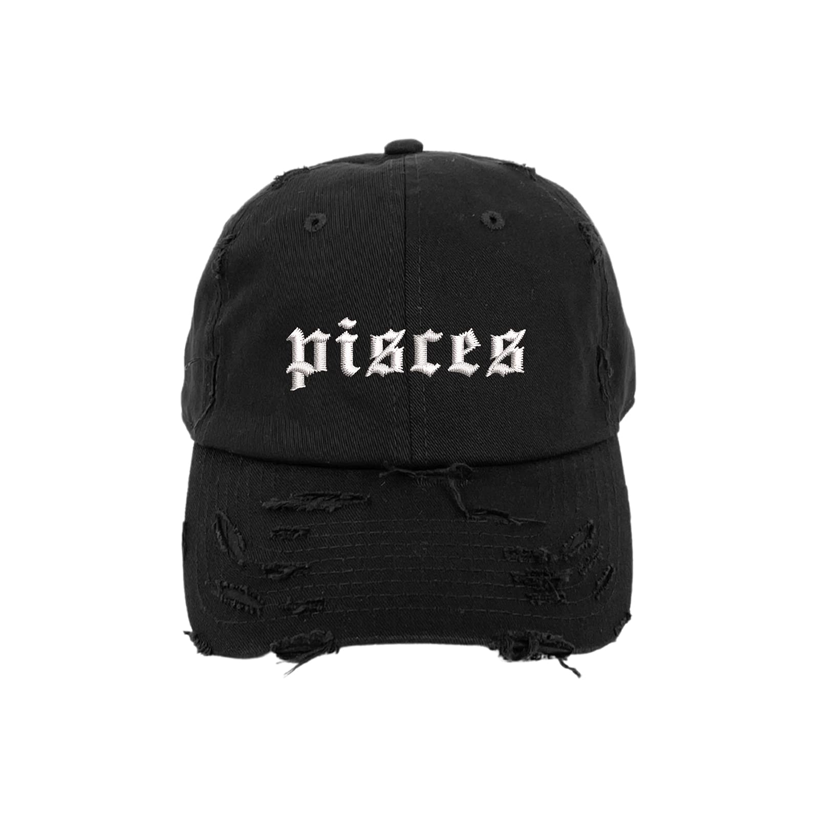 DSY Lifestyle Pisces Lowercase Vintage Distressed Baseball Cap - Unisex Embroidered Distressed Baseball Hat (OLIVE)
