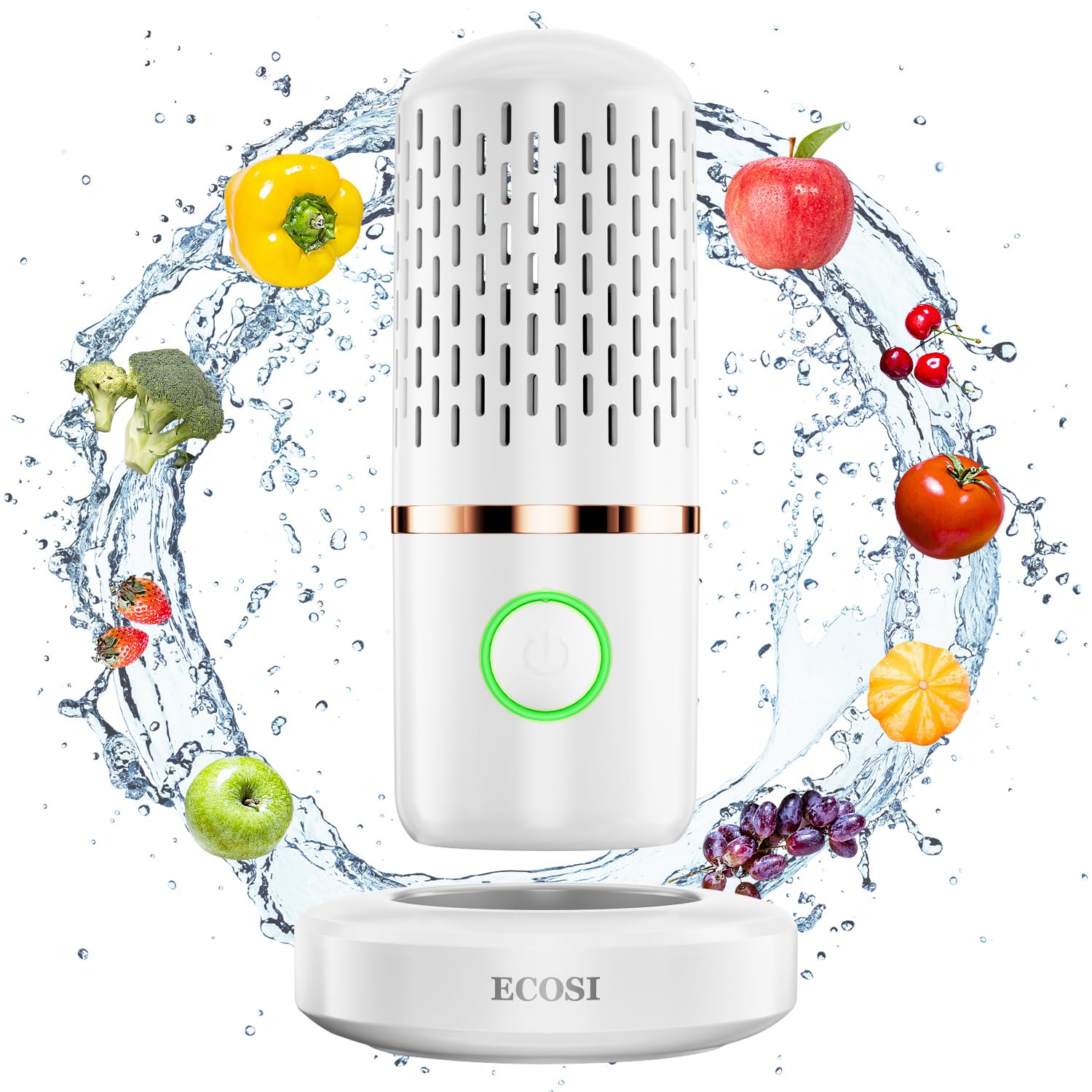 ECOSI Fruit and Vegetable Washing Machine, Portable Fruit Vegetable Purifier Cordless Fruit Cleaner Device in Water Kitchen Gadgets with Titanium OH-ion Purification Tech for Food Cleaning, White