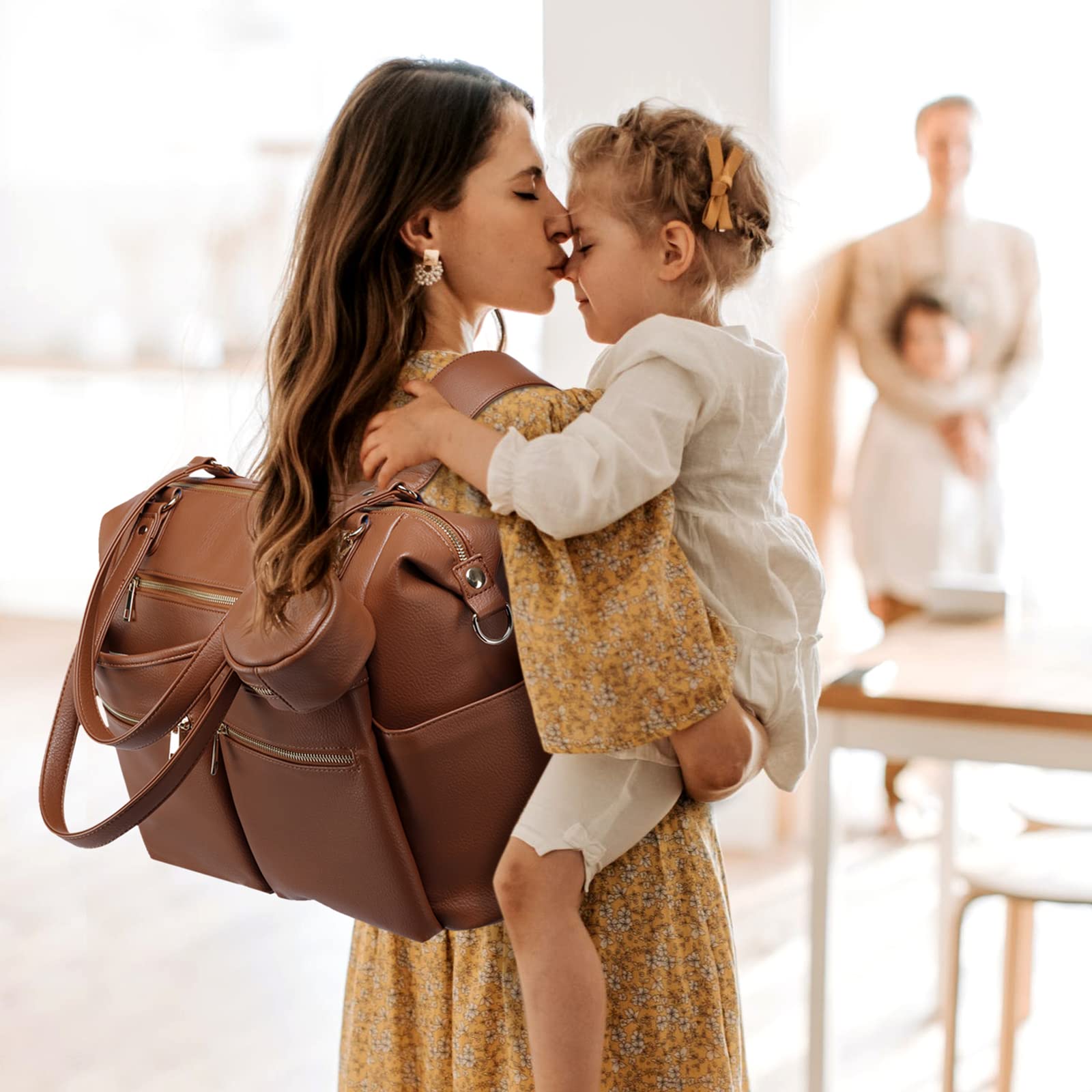 GITIBAB Diaper Bag Tote Leather Diaper Backpack for Parents Baby Registry Search Tote Bag Large Baby Diaper Bag with Changing Mat & Stroller Straps & Pacifier Case