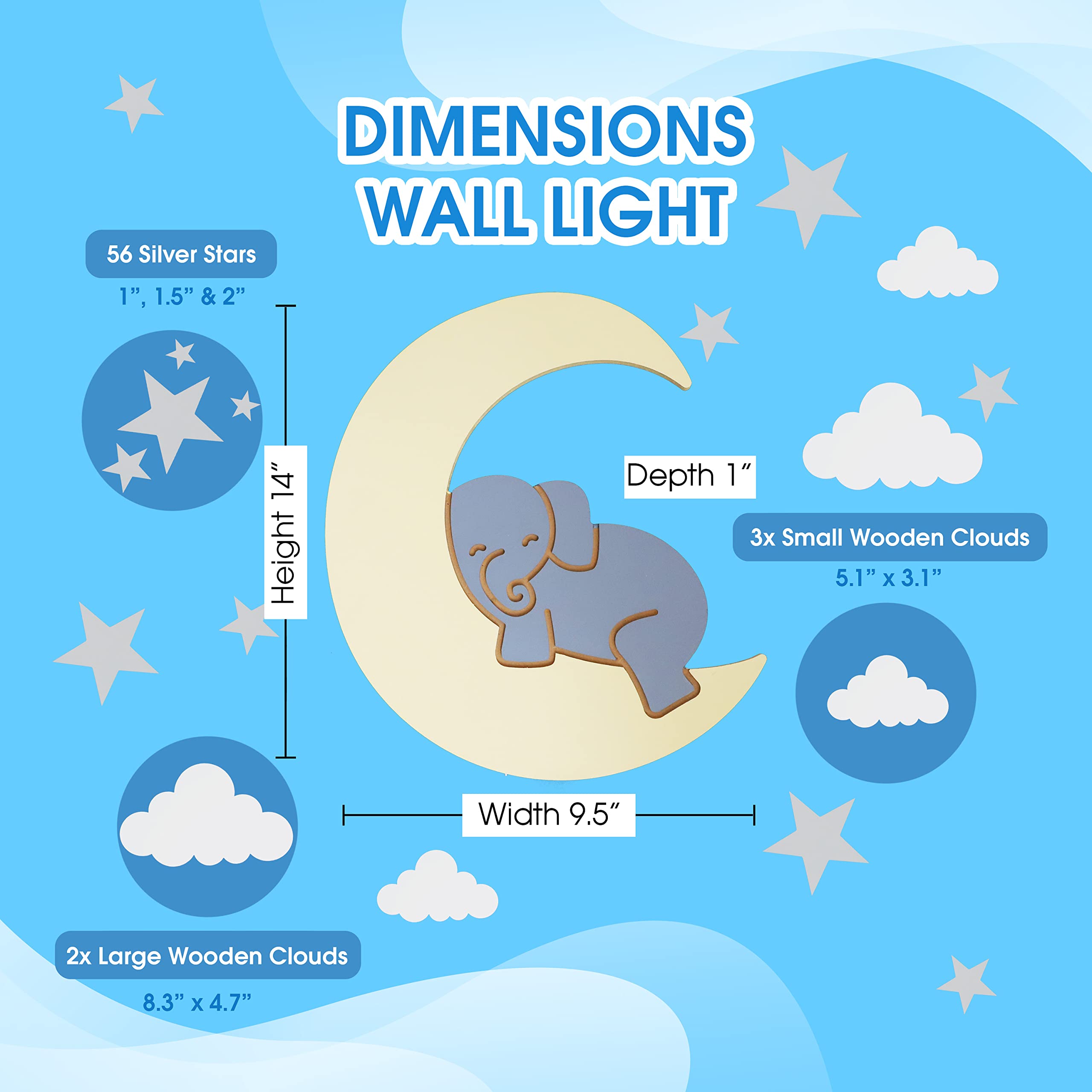 Goods by Hos Elephant Night Light – Elephant LED Night Lamp for Nursery – Cute Sleeping Elephant LED Wall Light for Kids Bedroom – Floating Wall Night Light for Nursery Elephant Decor