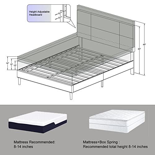 iPormis Full Size Platform Bed Frame, Upholstered Bed Frame with Square Stitched Adjustable Headboard, Wooden Slats Support, Nosie Free, No Box Spring Needed, Navy Blue